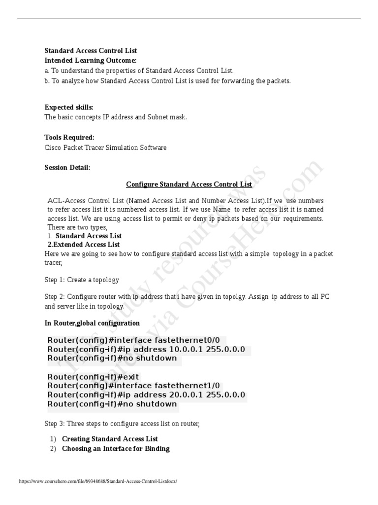 Standard Access Control List | PDF | Router (Computing) | Ip Address