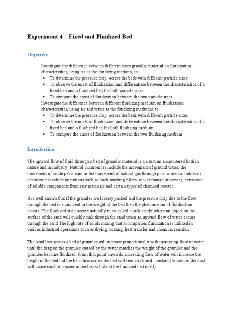 Experiment 3 - Fixed and Fluidized Bed | PDF | Fluidization | Chemical ...