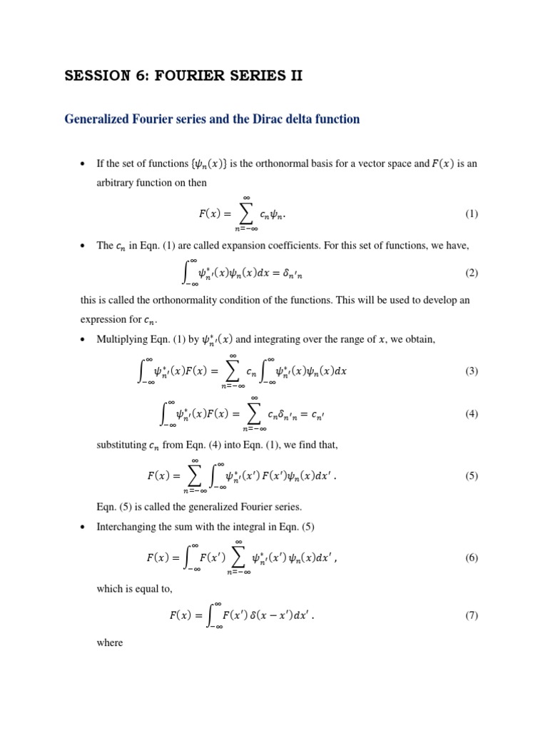 Representing Functions Using Generalized Fourier Series and the Dirac Delta Function | PDF ...