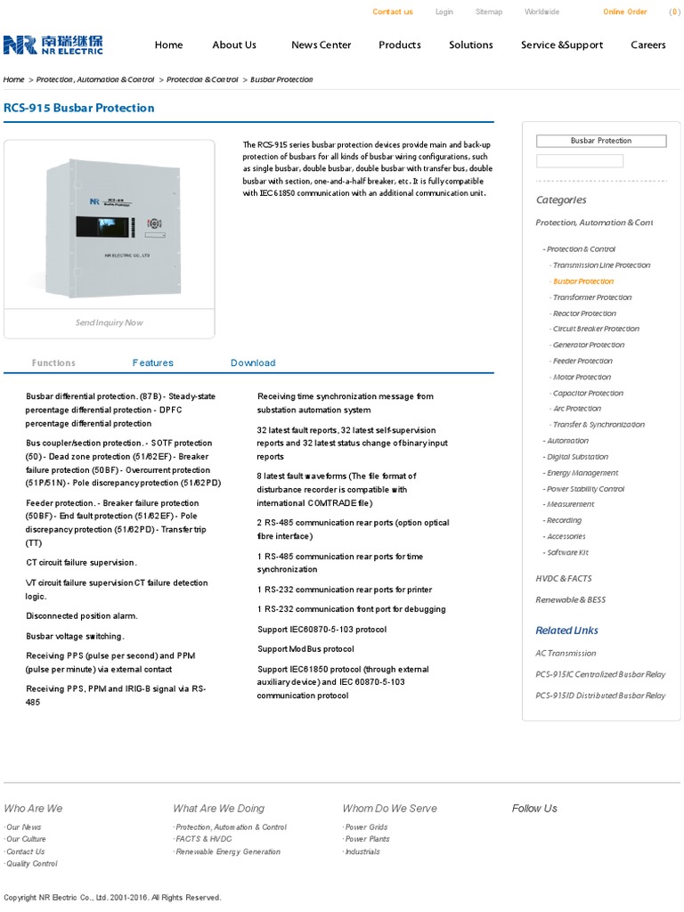 RCS-915 Busbar Protection - NR Electric | PDF | Electrical Substation ...