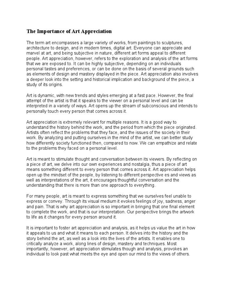 The Importance of Art Appreciation | PDF | Metaphysics Of Mind ...