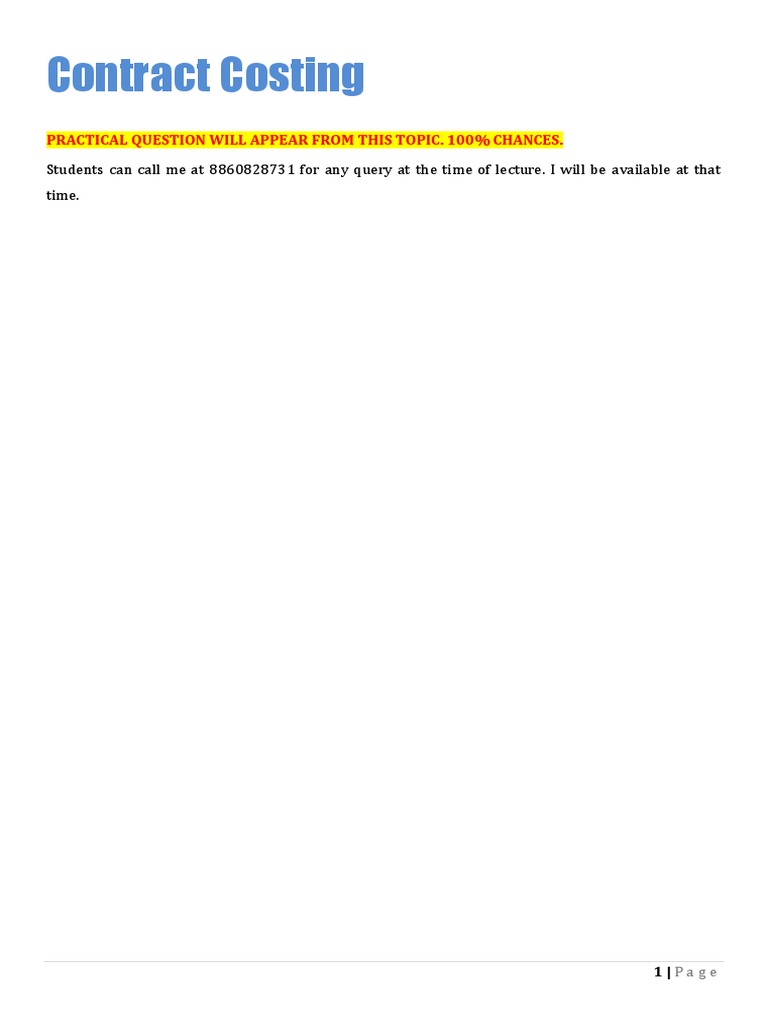Contract Costing: Practical Question Will Appear From This Topic. 100% Chances | PDF | Debits ...