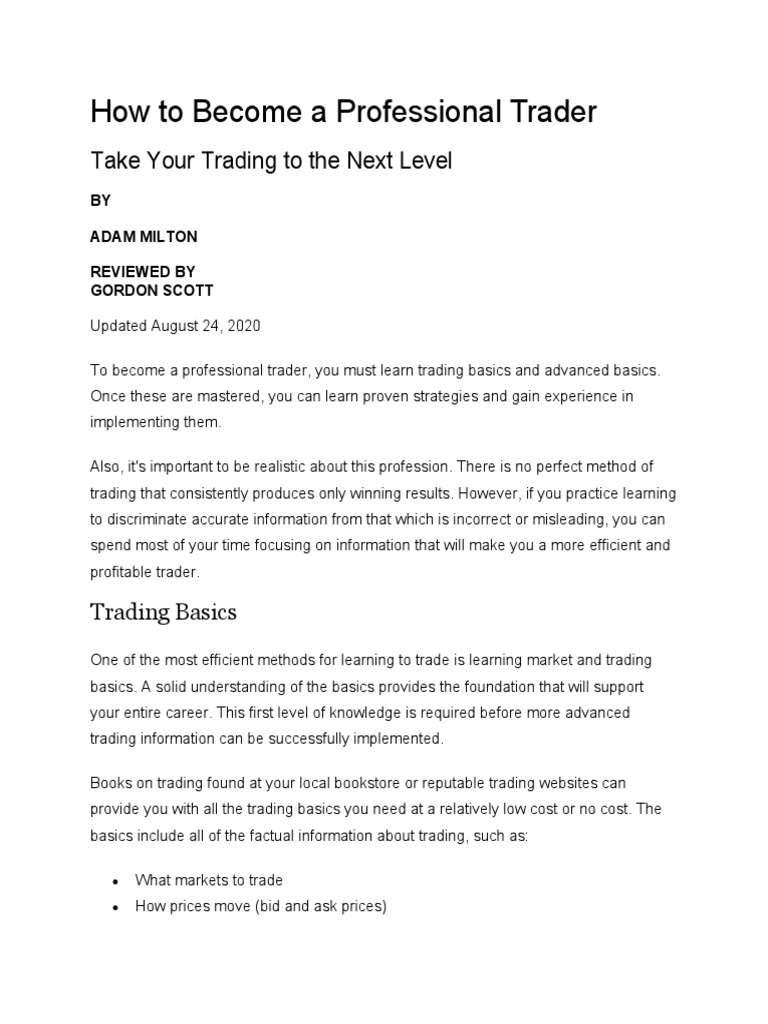 How To Become A Professional Trader | PDF