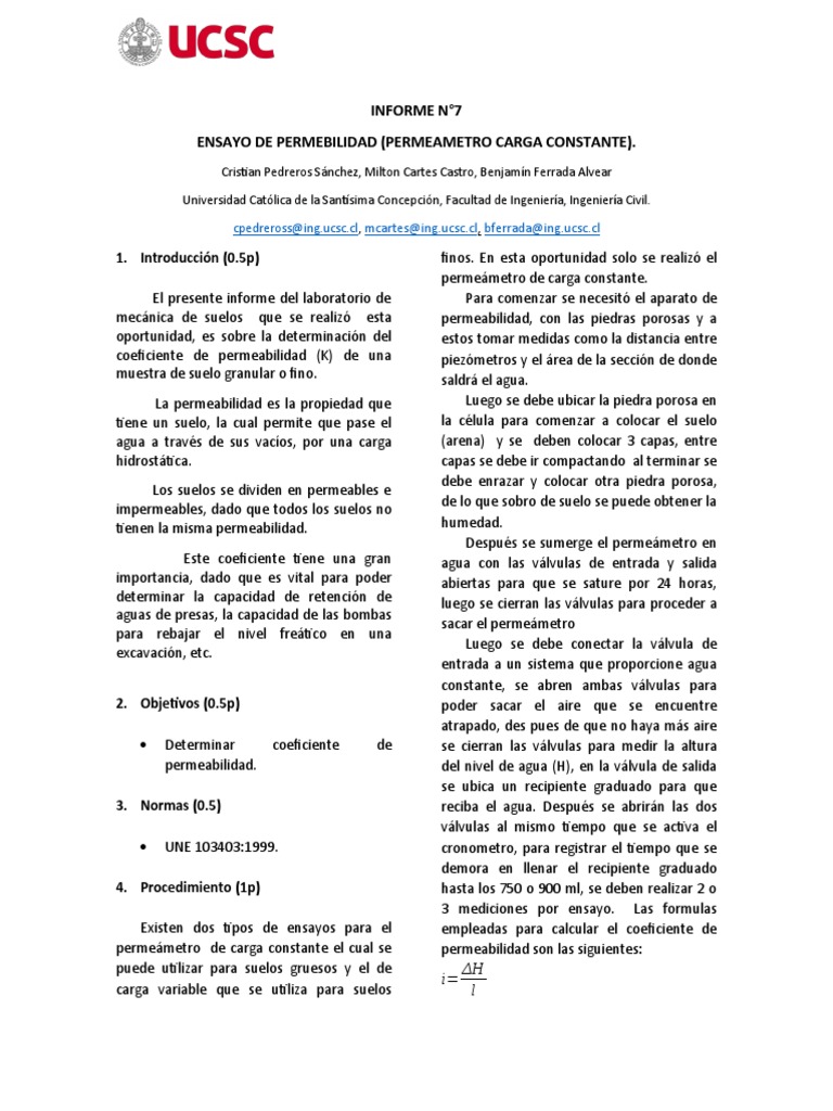 Permeametro Lab 7 | PDF | Permeabilidad (Ciencias de la Tierra ...
