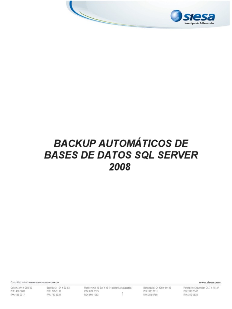 Backup Automáticos de Bases de Datos SQL Server 2008 | PDF | Servidor ...