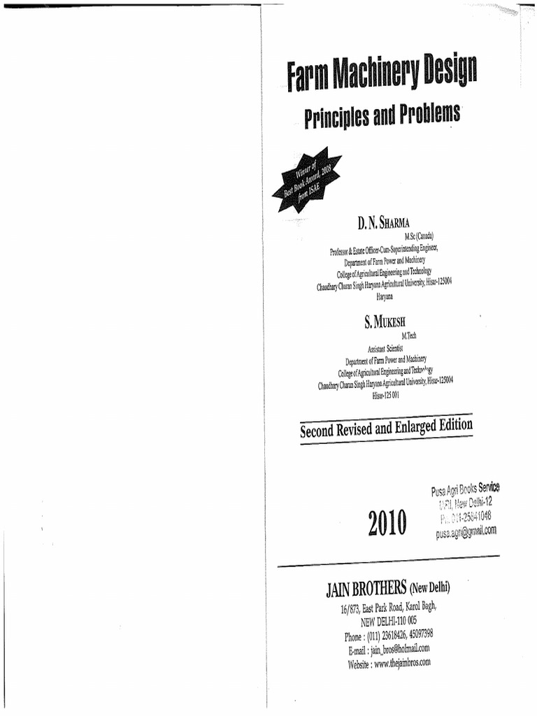 Farm Machinery Design Principles and Problems Part 1 | PDF