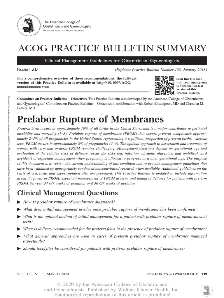 Acog Pprom 2020 | PDF | Preterm Birth | Childbirth