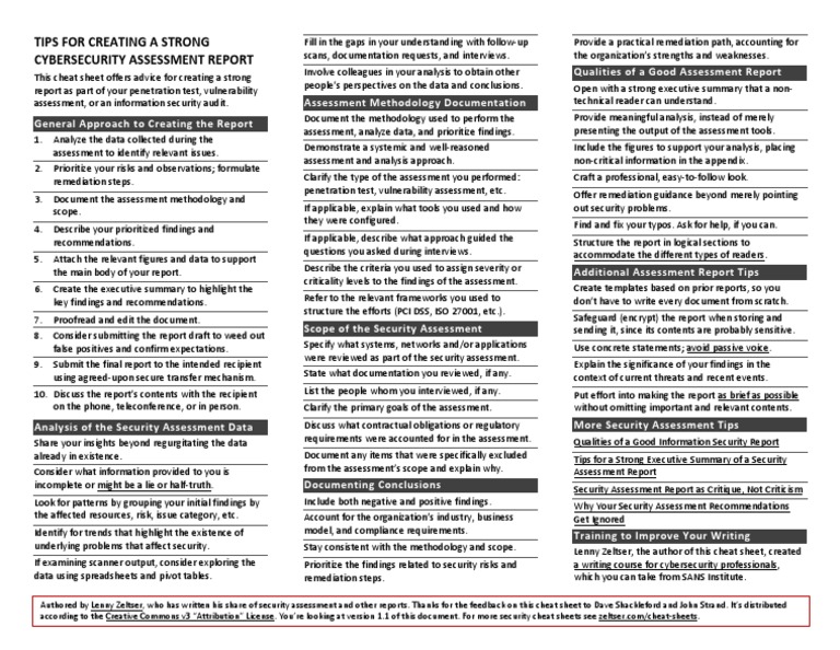 Tips For Creating A Strong Cybersecurity Assessment Report | PDF ...