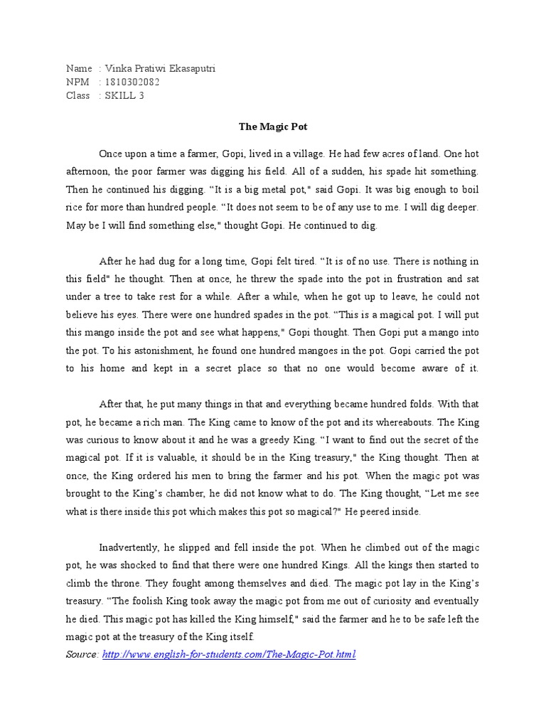 Ed Literature The Magic Pot | PDF | Narration