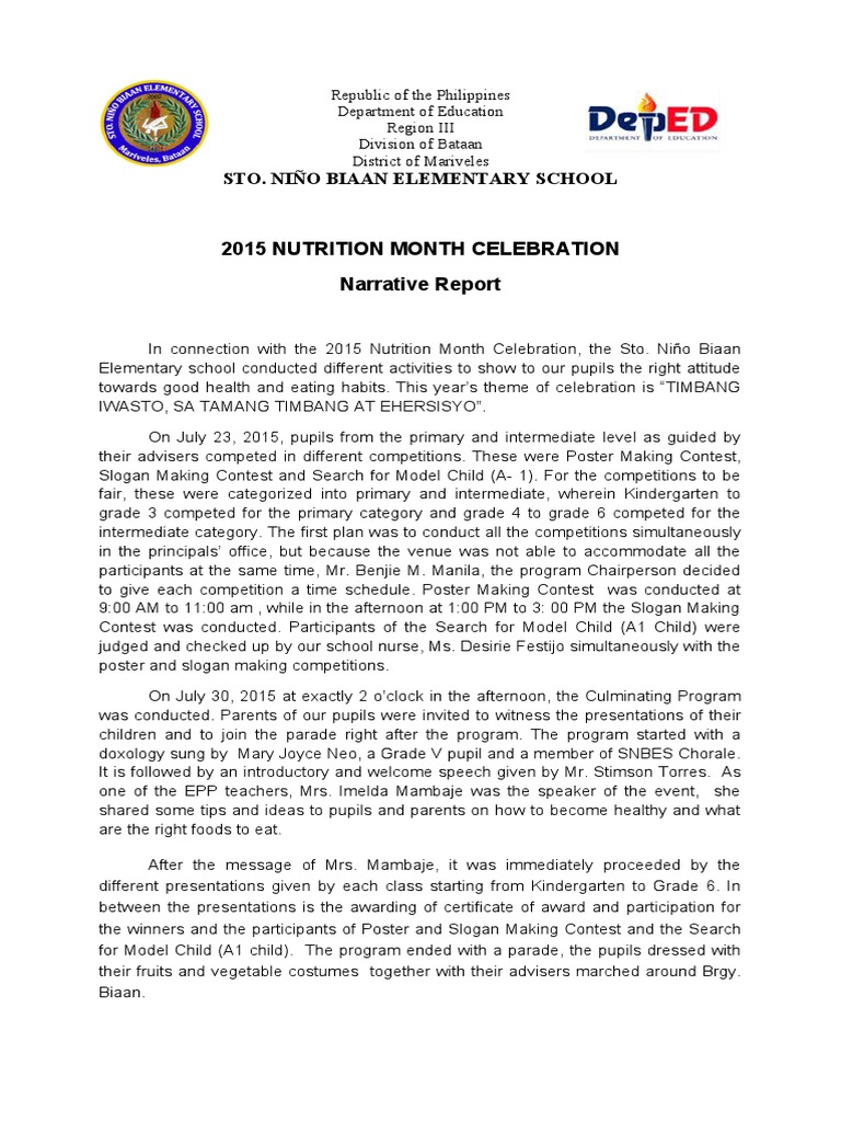 2015 Nutrition Month Celebration Narrative Report | PDF | Human Nature ...