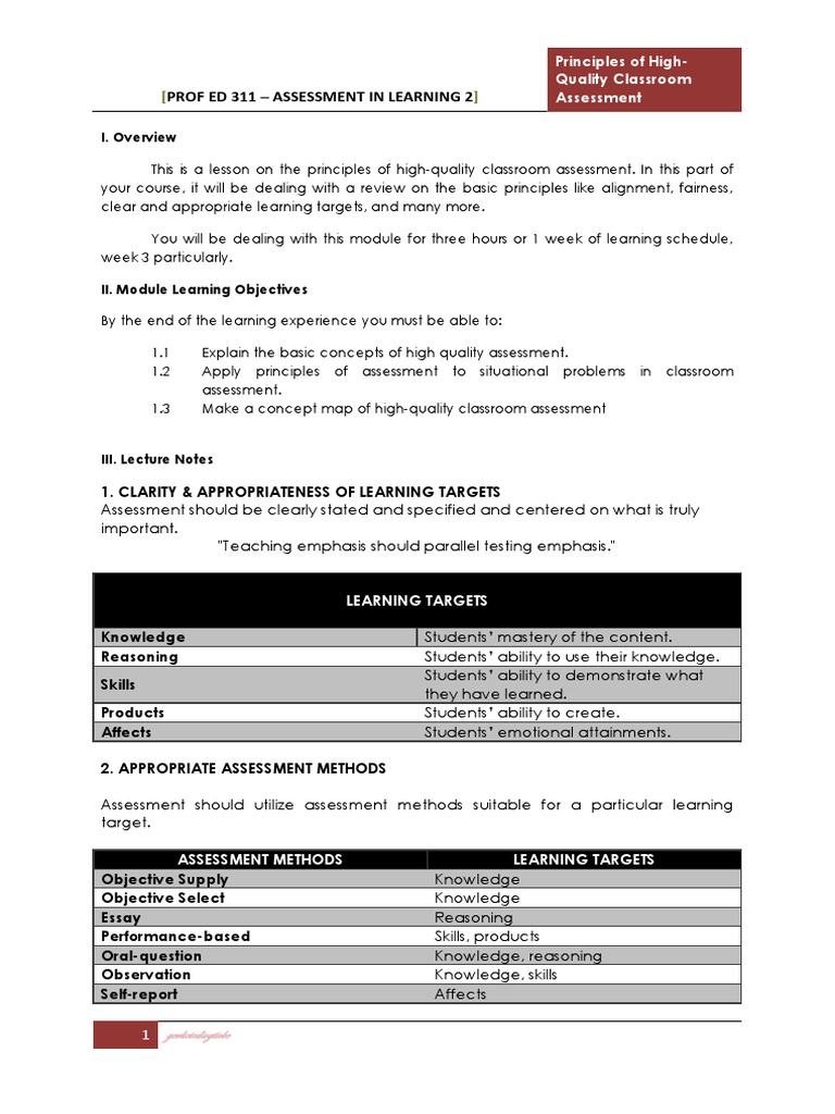 Prin of High-Q Classroom Assess Module | PDF | Educational Assessment ...