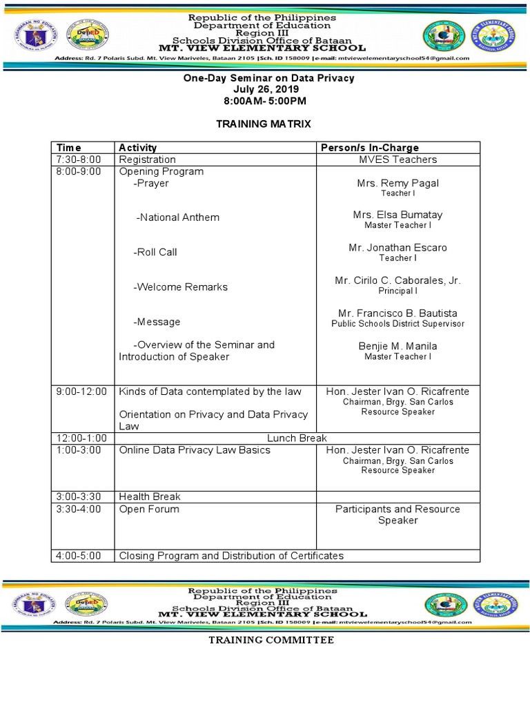 Training Matrix For Data Privacy Seminar | PDF | Government And ...