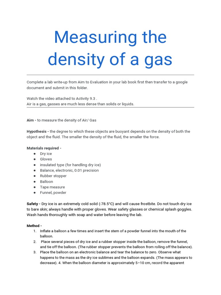 Measuring Gas Density with Balloons | PDF | Balloon | Density
