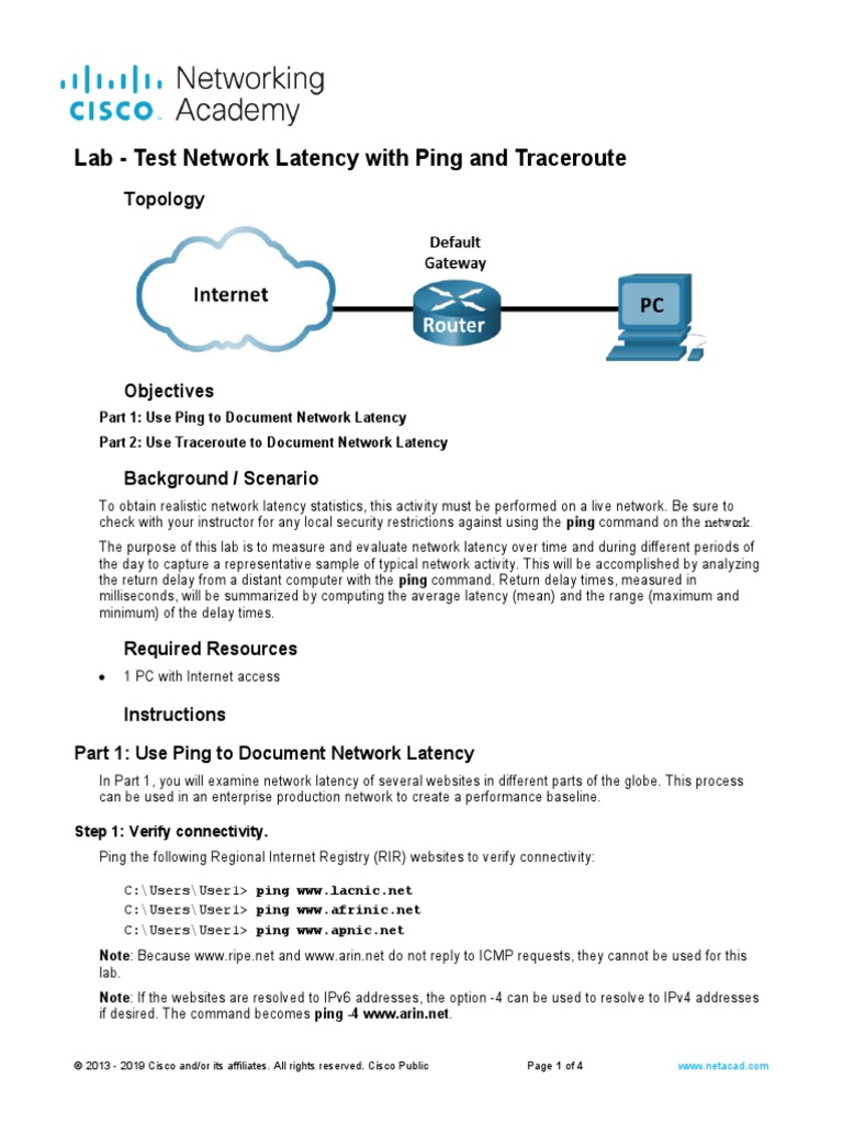 17.4.6 Lab - Test Network Latency With Ping and Traceroute | Download ...