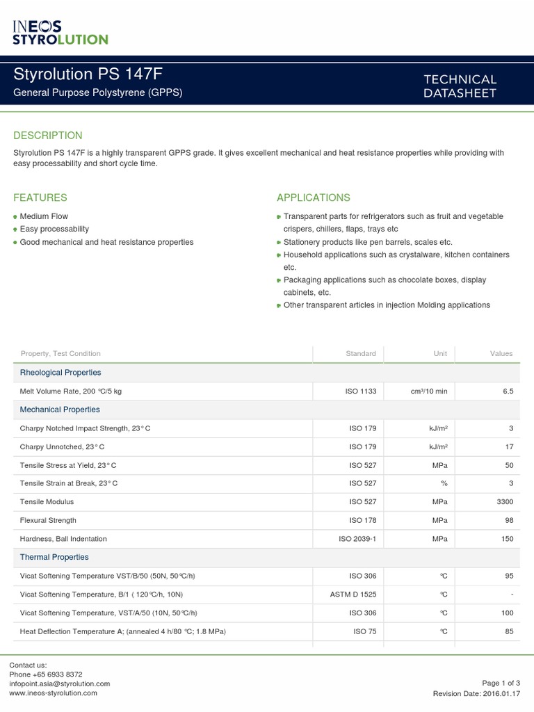 Styrolution PS 147F: General Purpose Polystyrene (GPPS) | PDF ...