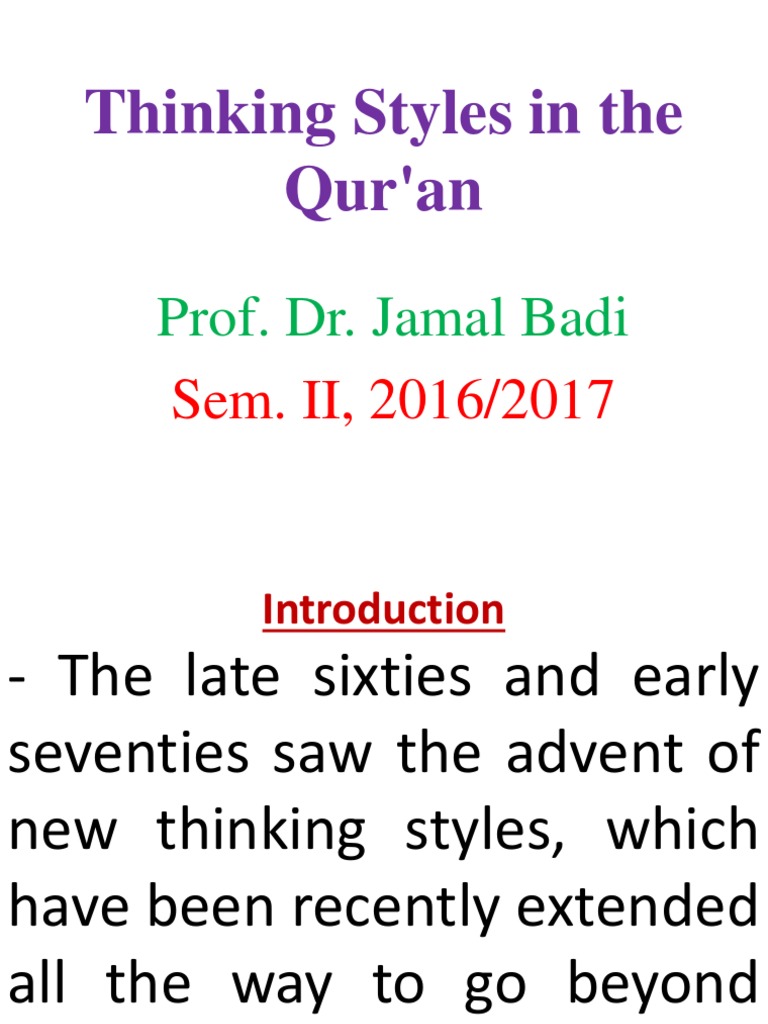 Thinking Styles in the Qur'an | PDF | Quran | Islam