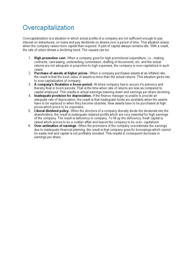 Over Capitalization | PDF | Business | Law