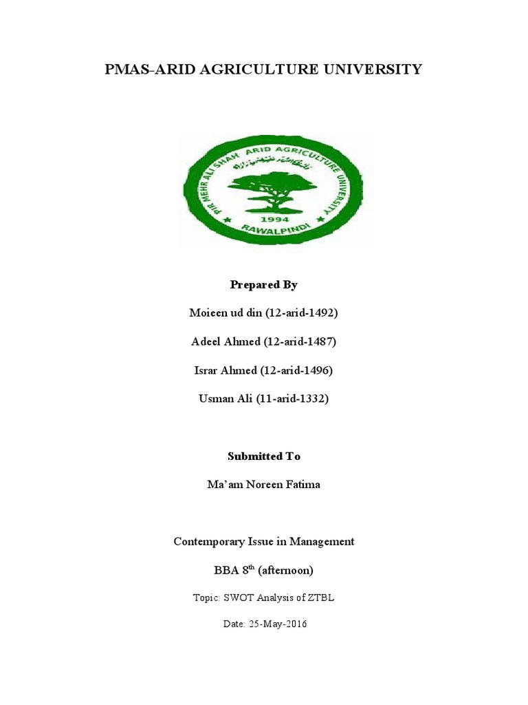 SWOT Analysis of ZTBL | PDF | Risk | Swot Analysis