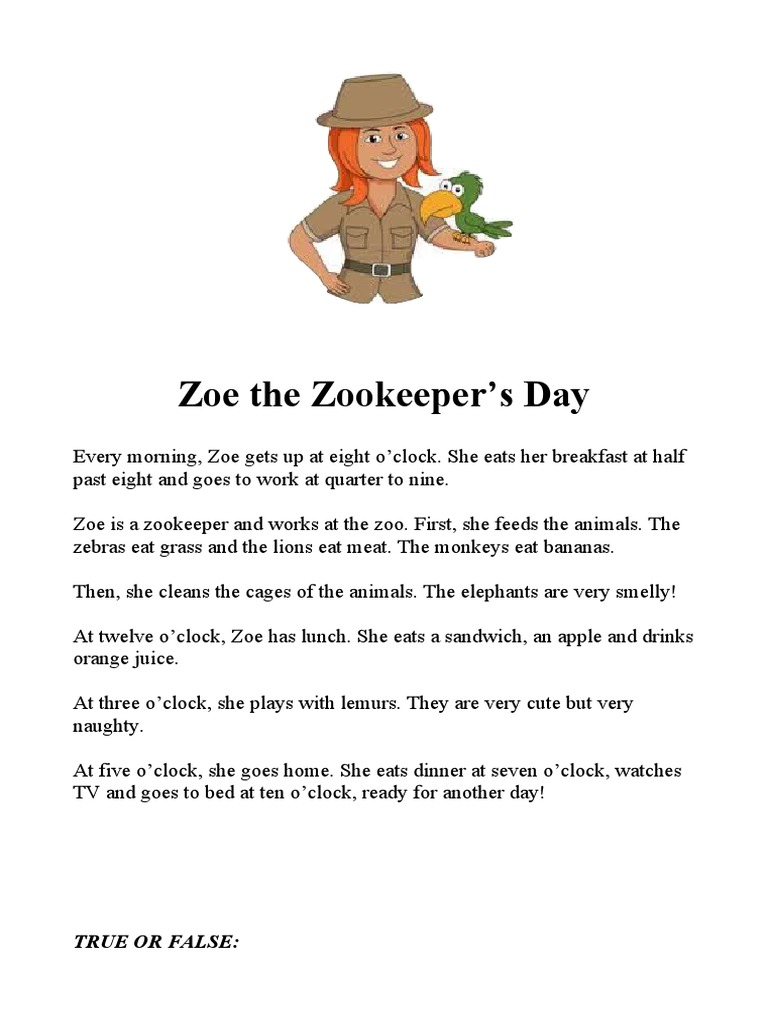 Zoe The Zookeeper Daily Routines and Zoo Vocabular Worksheet Templates ...
