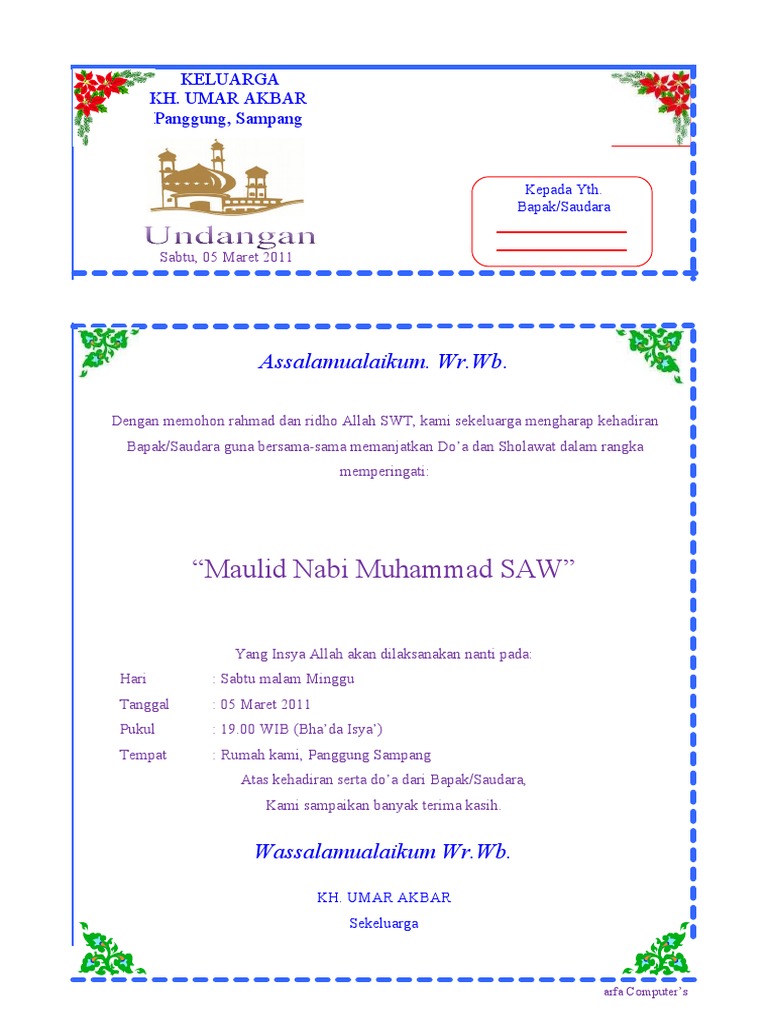 Undangan Maulid Nabi KH - UMAR AKBAR | PDF