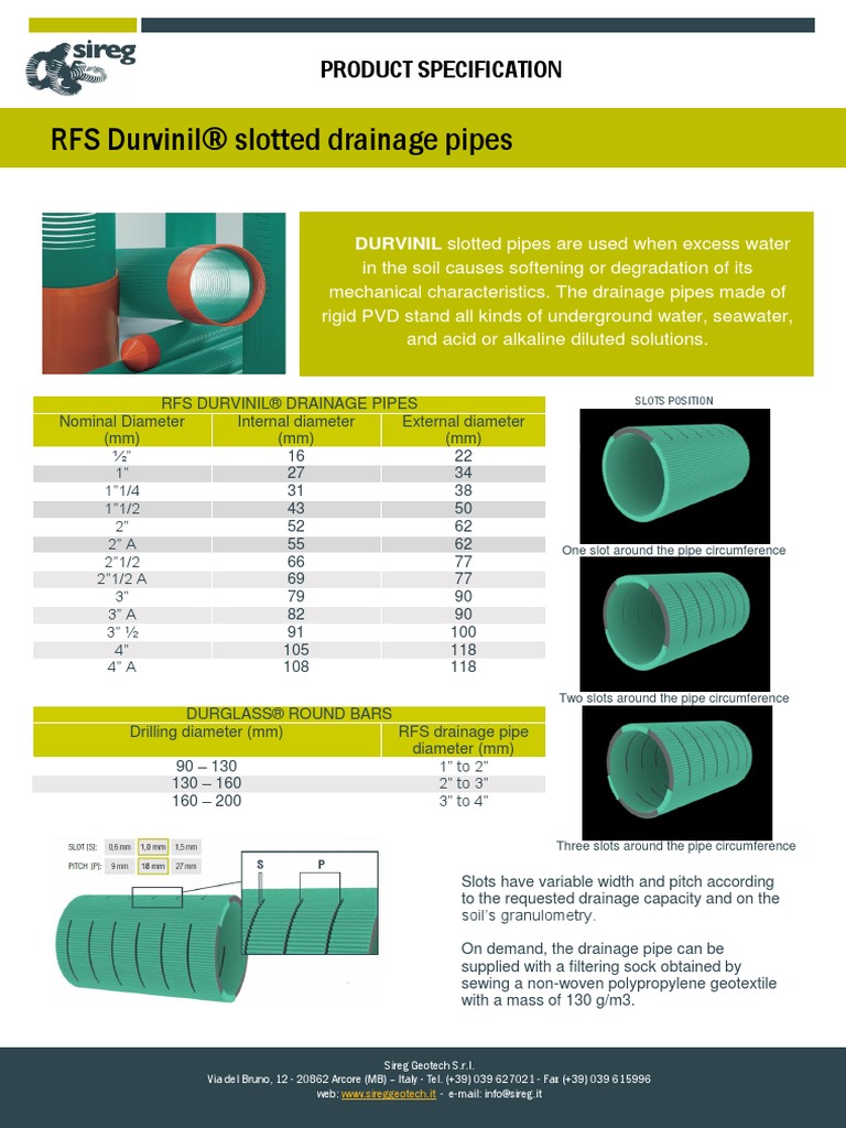 RFS Durvinil® Slotted Drainage Pipes: Product Specification | PDF ...