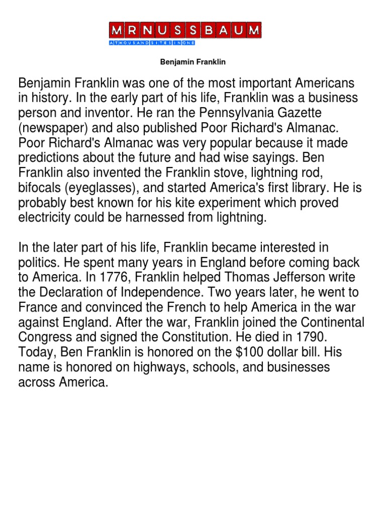 Questions Benjamin Franklin | PDF | Benjamin Franklin