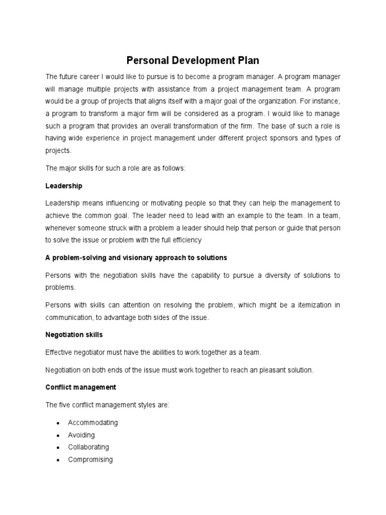 Personal Development Plan | PDF | Negotiation | Project Management