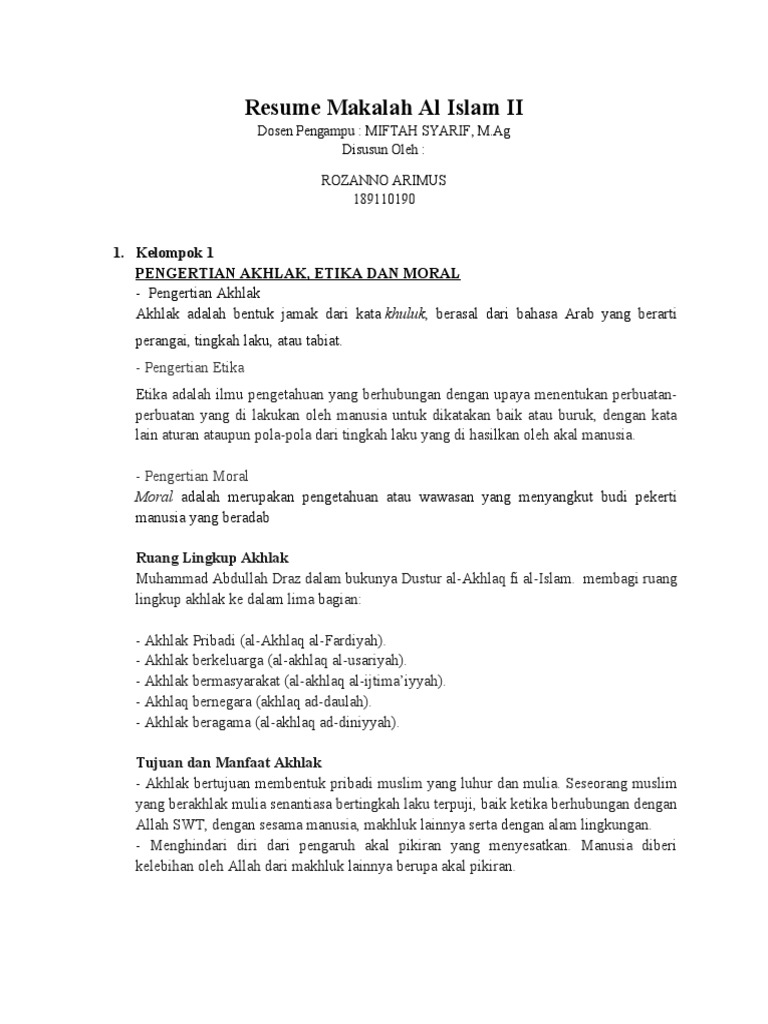 Zano Resume Makalah Al Islam II | PDF