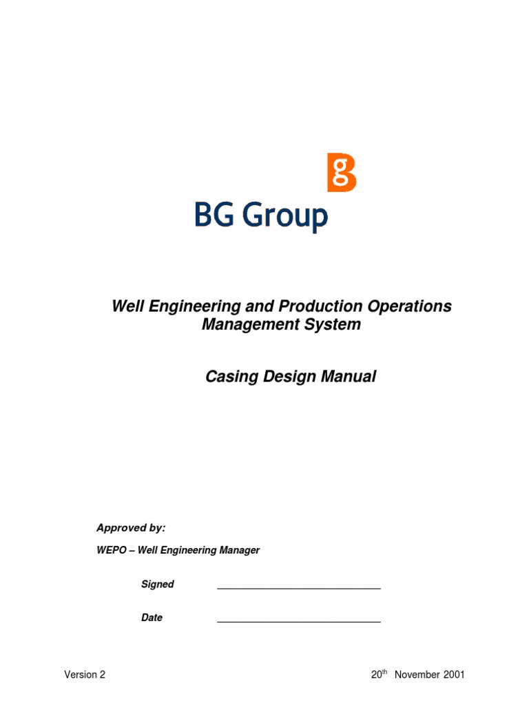 Casing Design Manual for BG Group | PDF | Casing (Borehole) | Oil Well