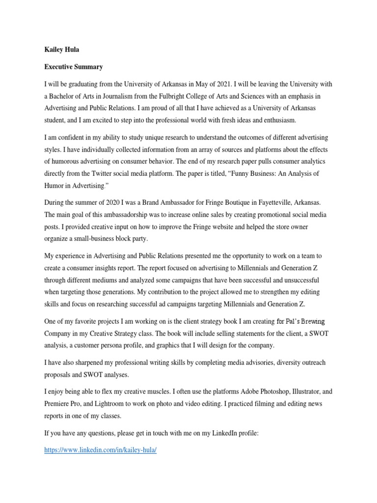 Executive Summary Rough Draft | PDF | Advertising | Public Relations