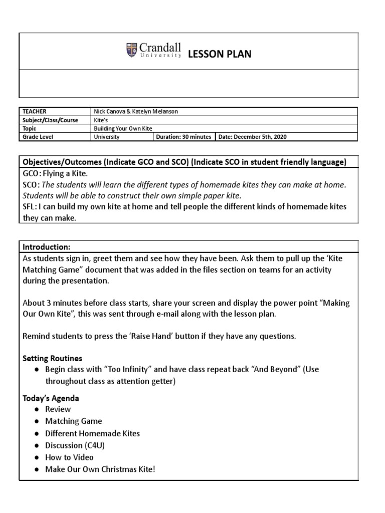 Flying A Kite Online Lesson Plan | PDF | Communication | Learning