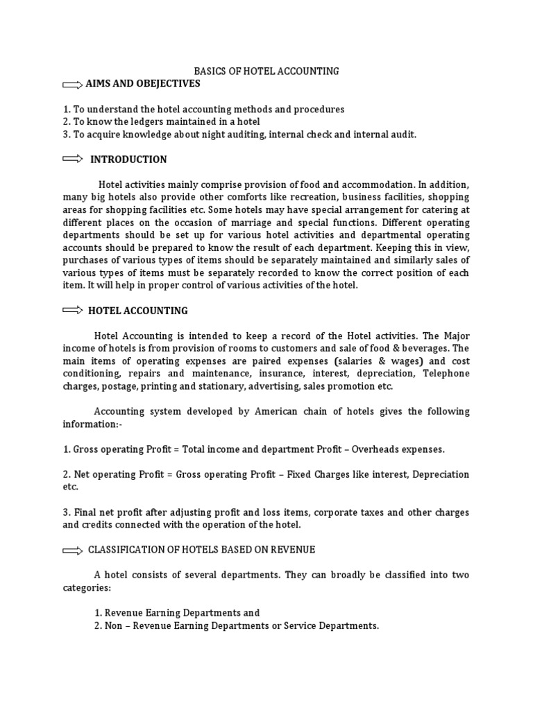Basics of Hotel Accounting | PDF | Internal Audit | Audit