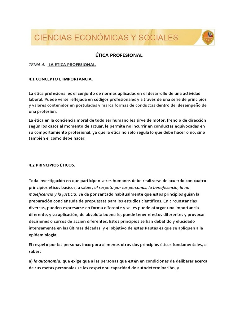 Tema 4. La Etica Profesional. | PDF | Moralidad | Comportamiento