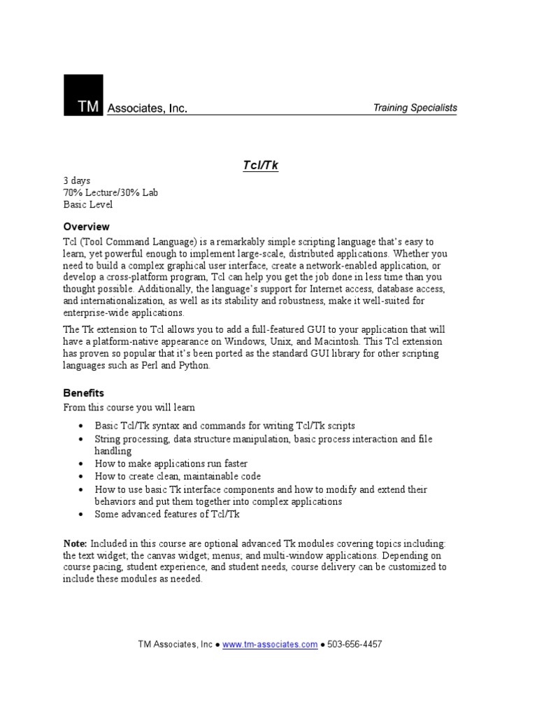 TCL TK | PDF | Scripting Language | Graphical User Interfaces