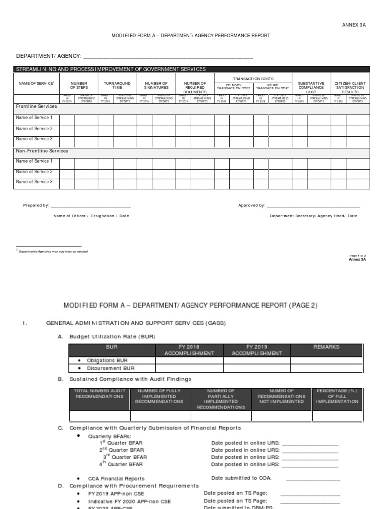 Annex 3A Modified Form A Department Agency Performance Report | PDF ...