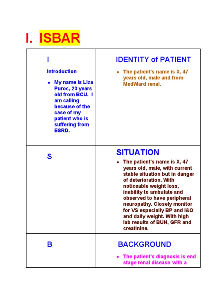 Monitoring a Patient with End Stage Renal Disease: An ISBAR ...