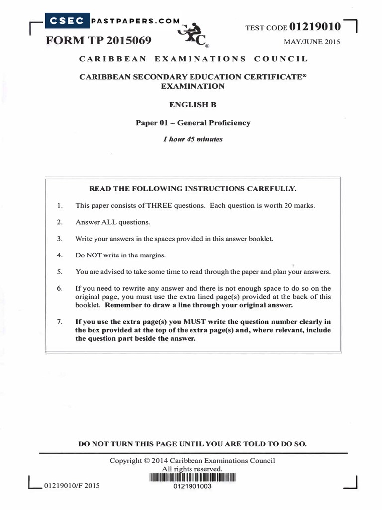 CSEC English B June 2015 p1 | PDF
