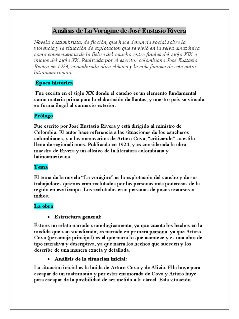 Análisis de La Vorágine de José Eustasio Rivera | PDF | Historia