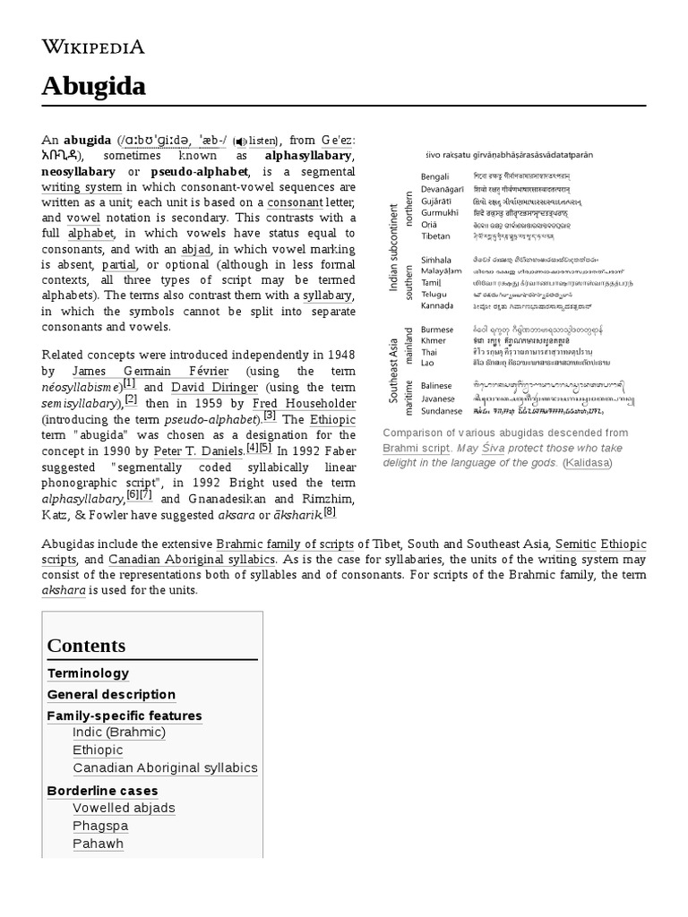 Abugida: Neosyllabary or Pseudo-Alphabet, Is A Segmental | PDF ...