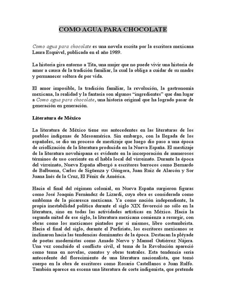 Como Agua para Chocolate - Laura Esquivel | PDF