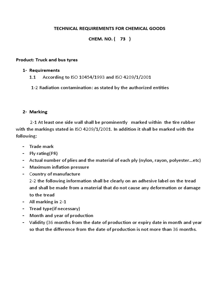 Technical Requirements For Chemical Goods Chem. No. (73) | PDF