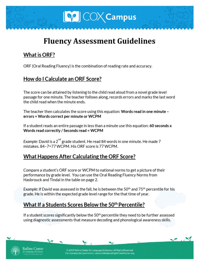 Fluency Assessment Guidelines: What Is ORF? | PDF | Percentile | Fluency