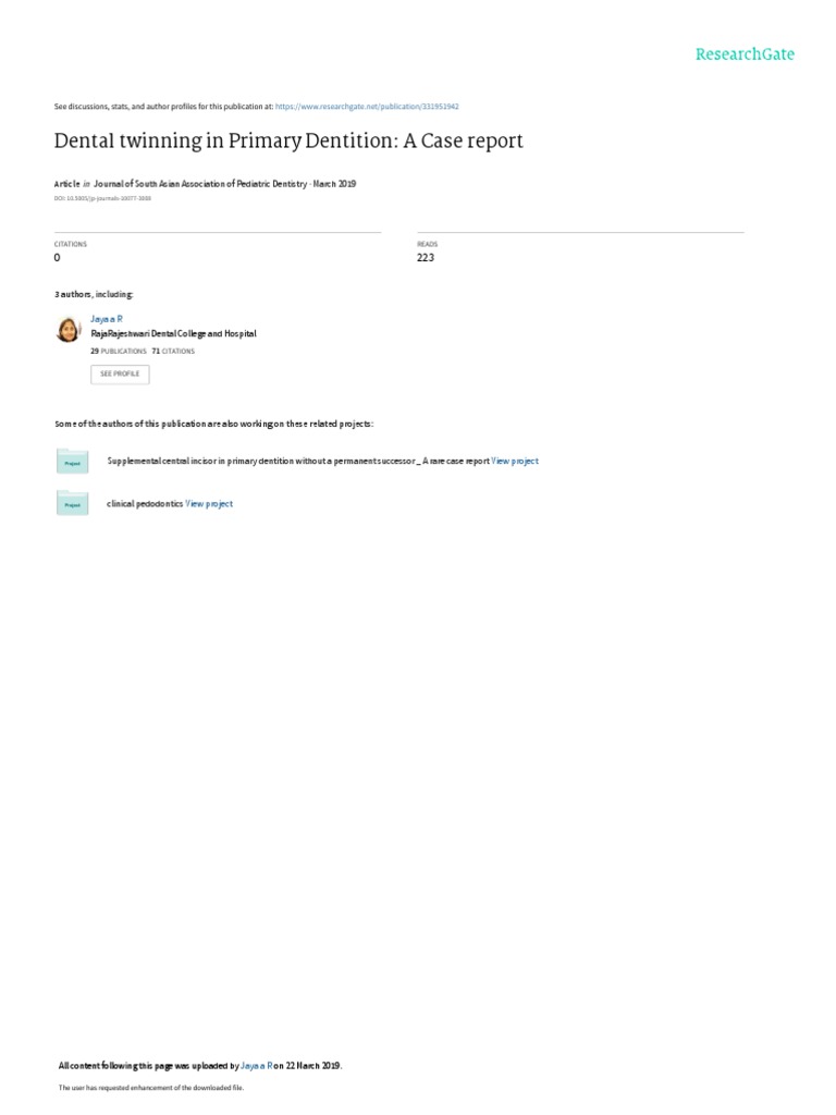 Dental Twinning in Primary Dentition A Case Report | PDF | Human Tooth ...