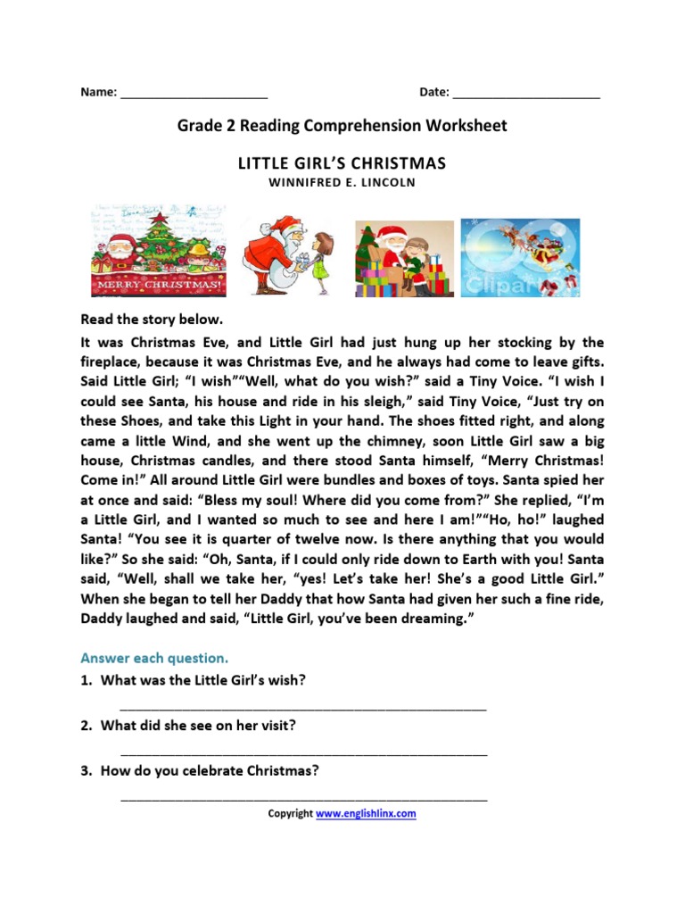 Grade 2 Reading Comprehension Worksheet Little Girl'S Christmas | PDF ...