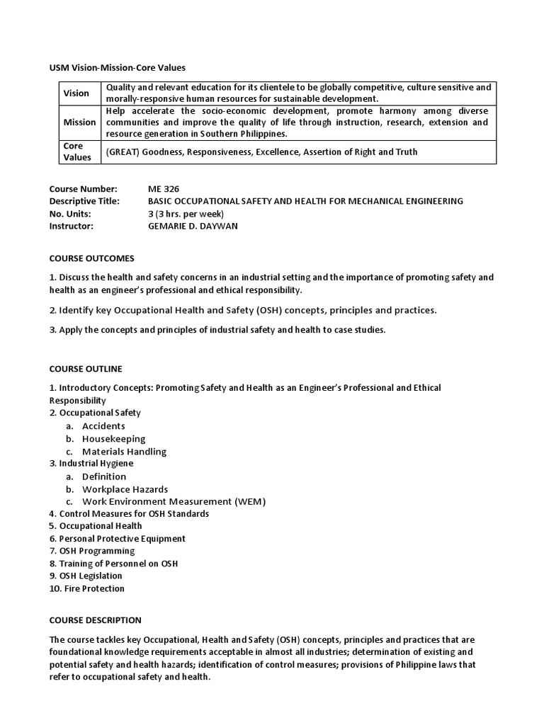 Basic Occupational Safety and Health - Me | PDF | Occupational Safety ...