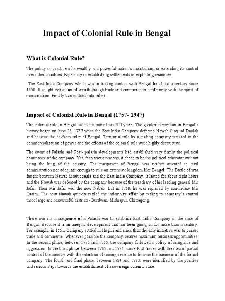 Impact of Colonial Rule in Bengal | PDF | British Raj | Bengal