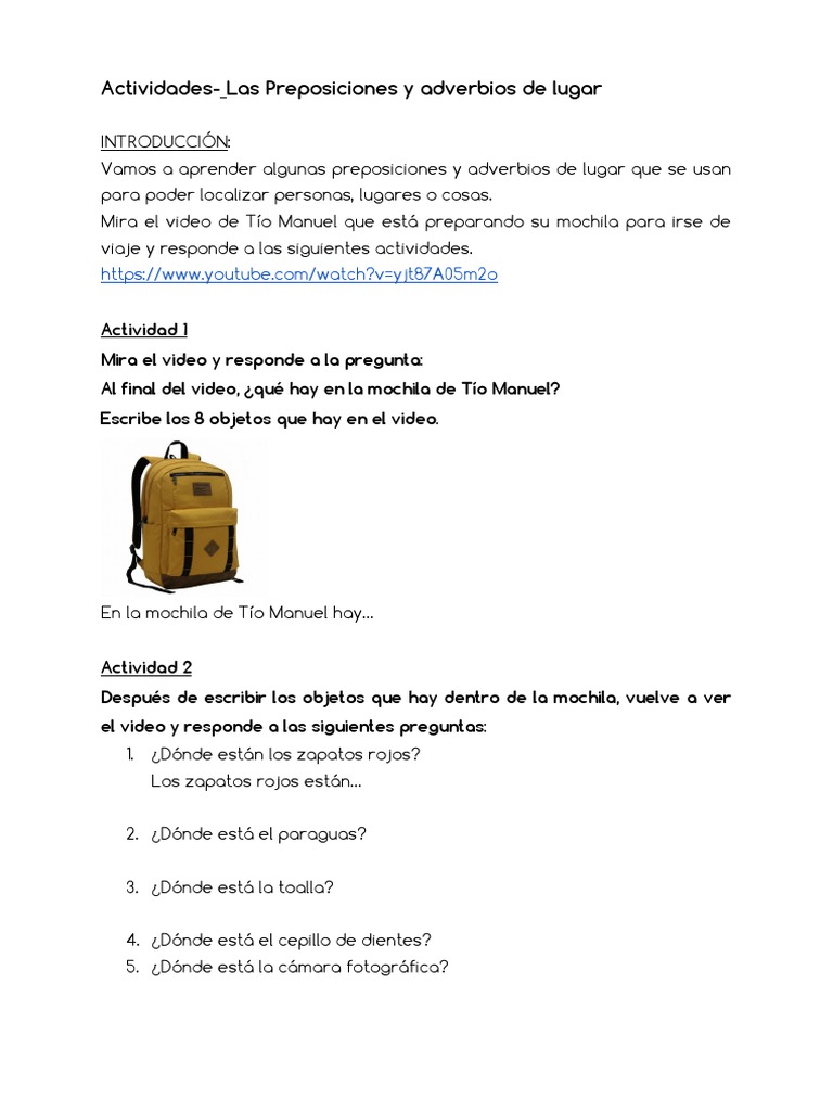 3.las Preposiciones y Adverbios de Lugar | PDF | Juegos y actividades ...