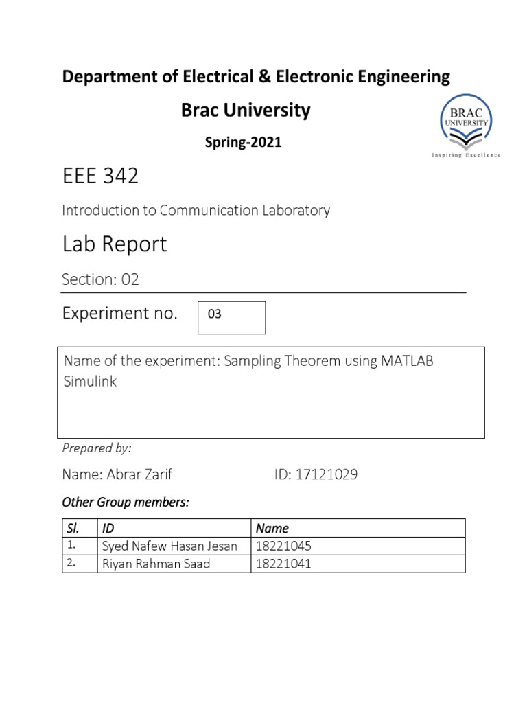 EEE 342 Lab Report: Brac University | PDF