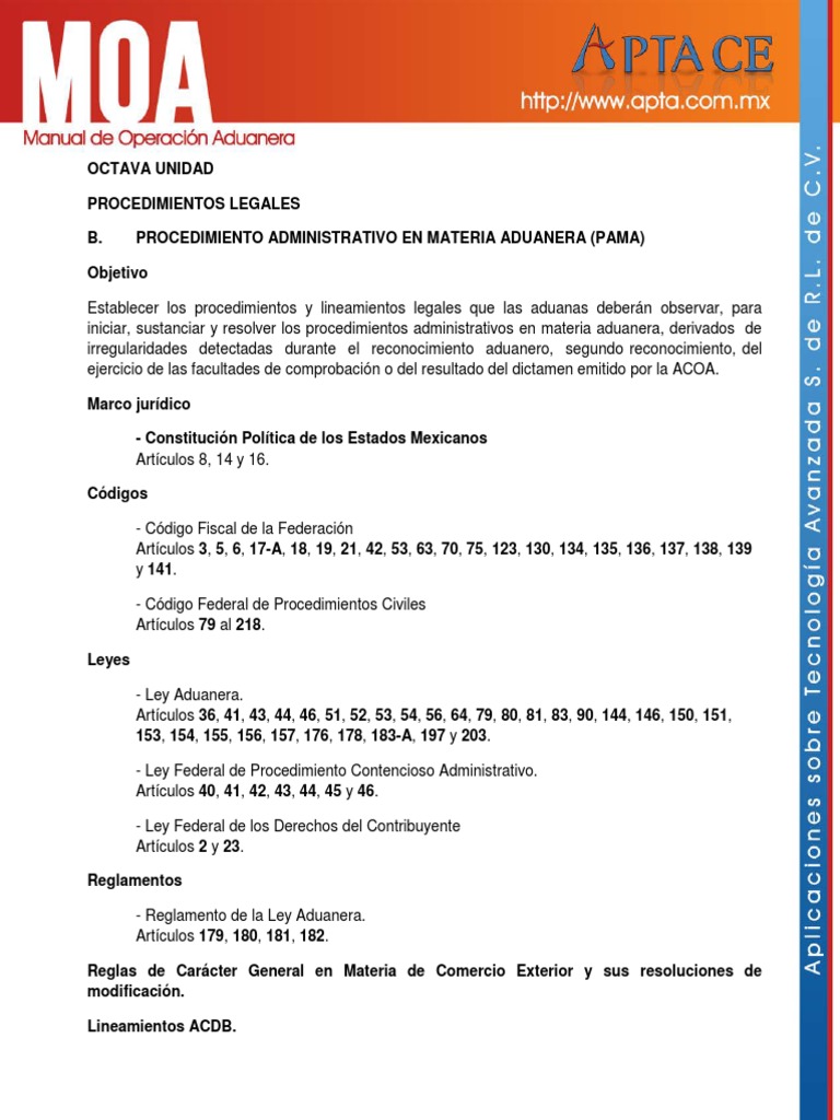 Procedimiento Administrativo Aduanero (PAMA) | PDF | aduana | Gobierno