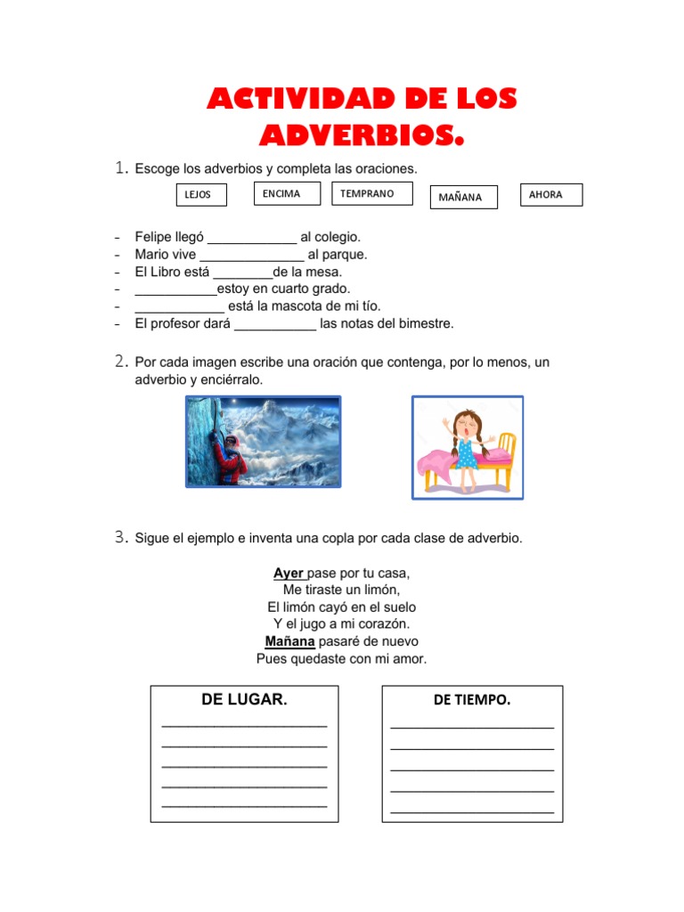 Actividades para trabajar adverbios | PDF